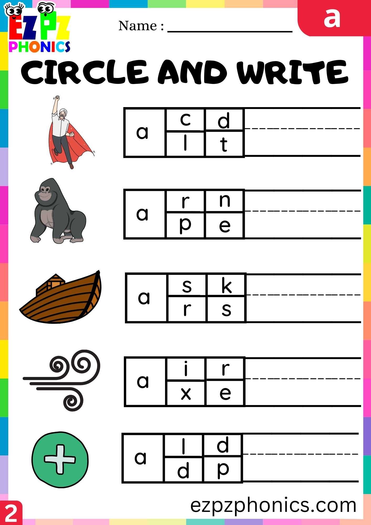 Group2 Letter a Circle and Write Beginning Sounds Worksheet - ezpzphonics.com